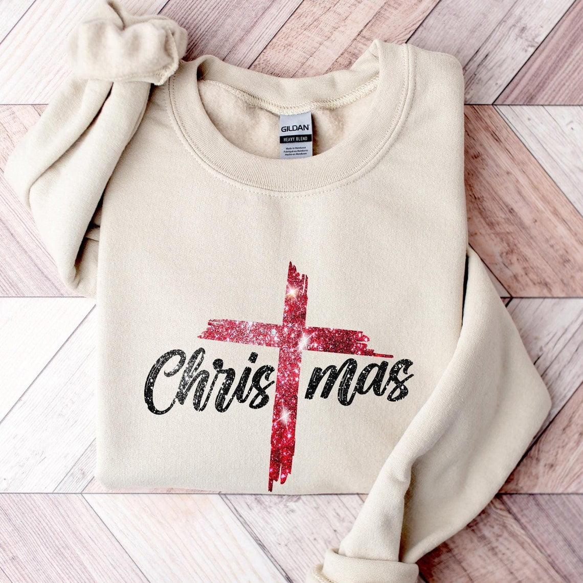 TeeFit Cross Winter Holiday Sweatshirt, Jesus Christ , Religious New Year Sweater, Merry Christ ...