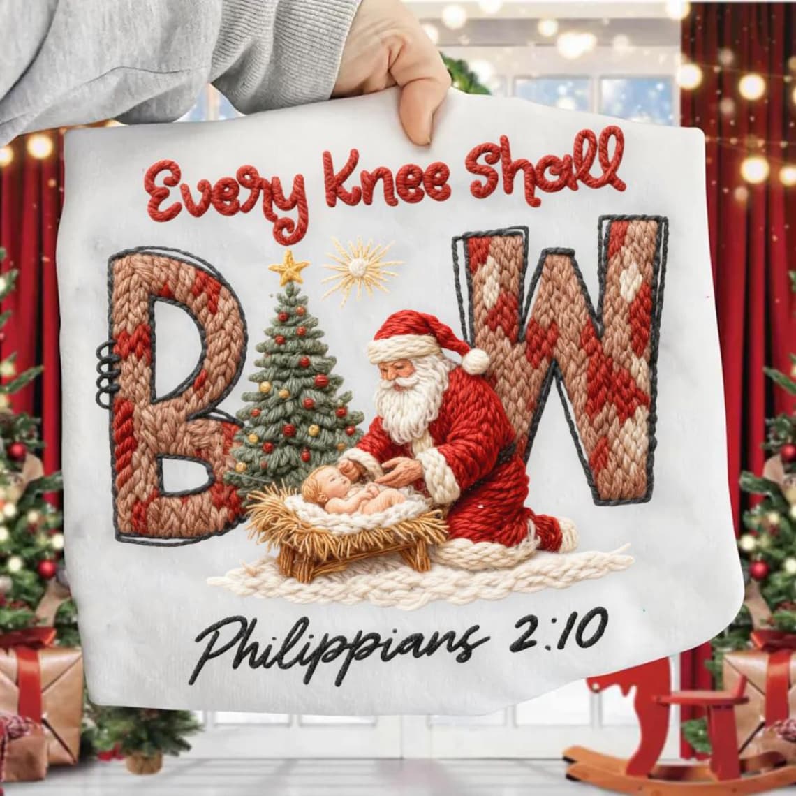 TeeFit Every Knee Shall Bow Latch Hook Yarn Crochet , Nativity Scene ...