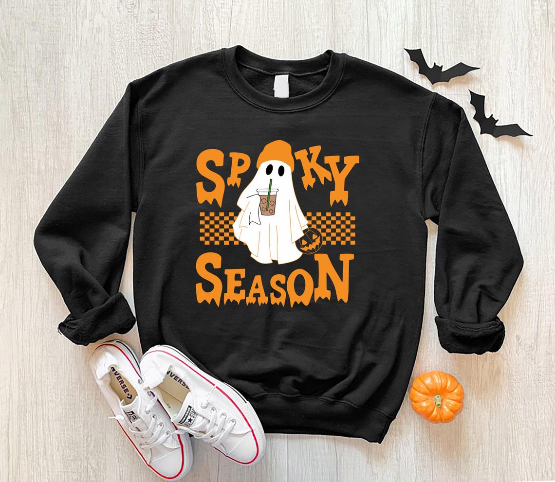 TeeFit Ghost Coffee Sweatshirt, Spooky Season Sweater, Winter Holiday ...