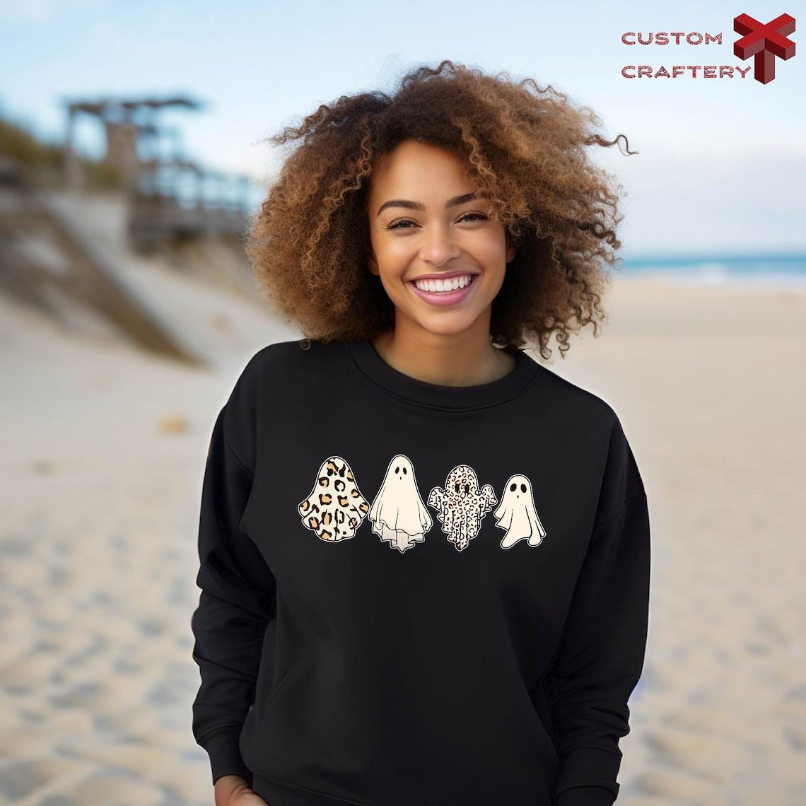 TeeFit Leopard Ghosts Sweatshirt, Cute Winter Holiday Gifts For Women ...