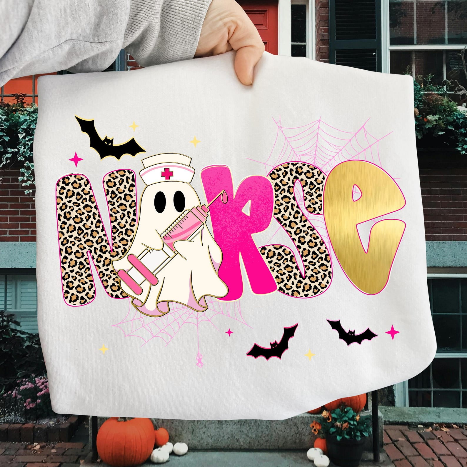 TeeFit Preppy Nurse Fall Ghost Boo Leopard, Spooky Nicu RN CNA, Pink ...