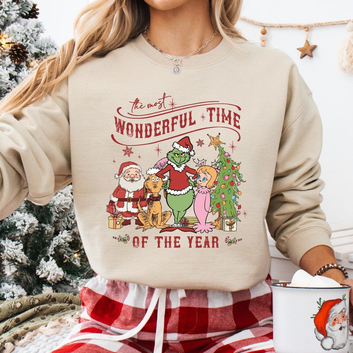 TeeFit Retro Grinch Winter Holiday Tree Sweatshirt, The Most Wonderful ...