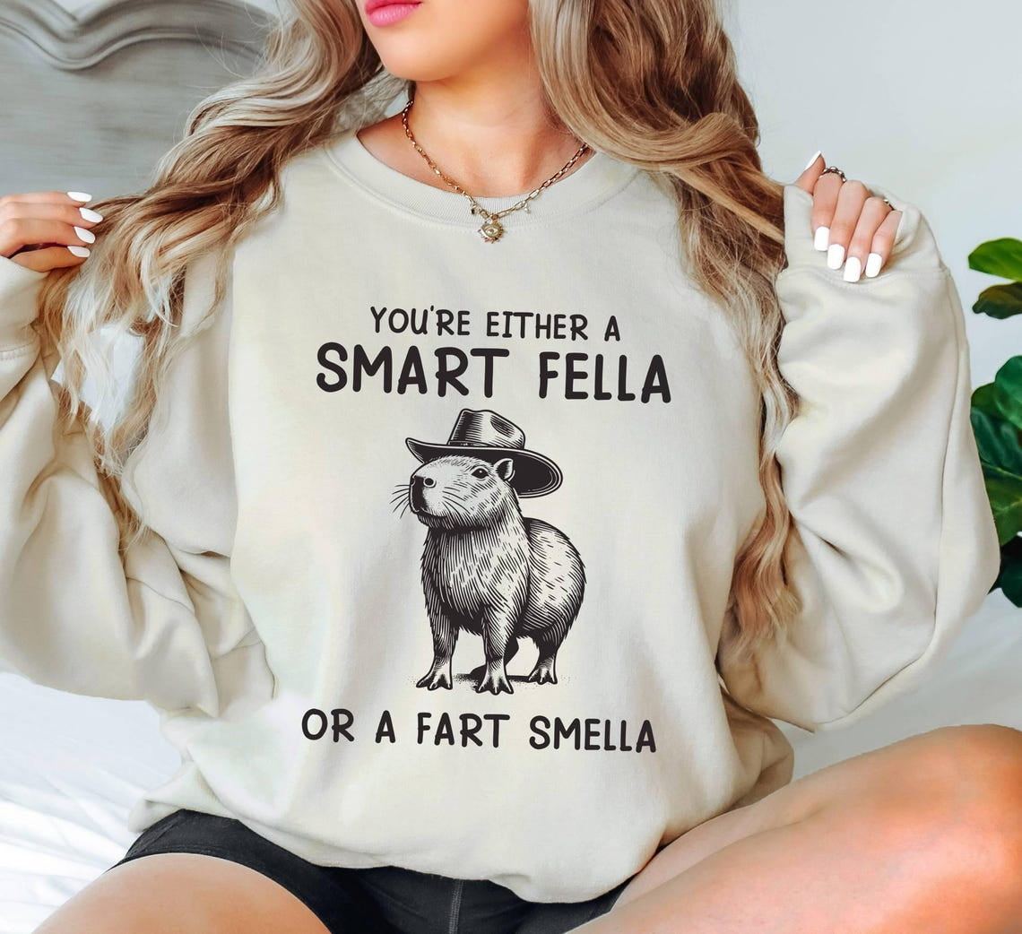 TeeFit Retro Smart Fella Capybara 90S Sweatshirt,Are You A Smart Fella ...