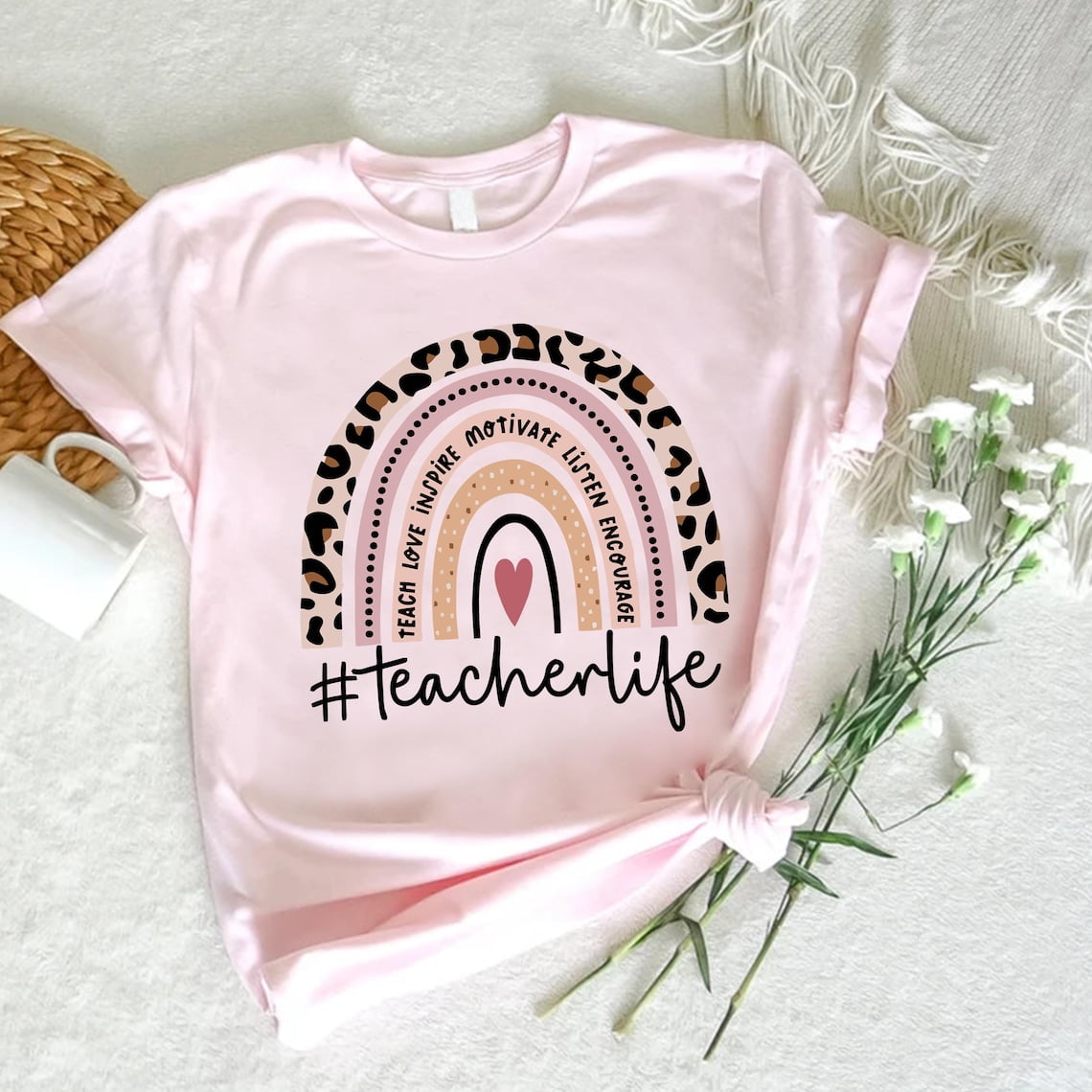 TeeFit Teacher Life Rainbow T-Shirt, Leopard Teacher Shirt, Teacher ...