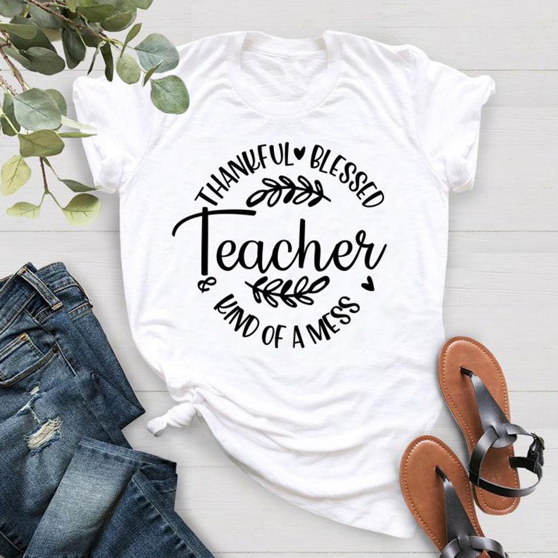 TeeFit Thankful Blessed Kind Of A Mess Teacher Shirt, Thanksgiving ...