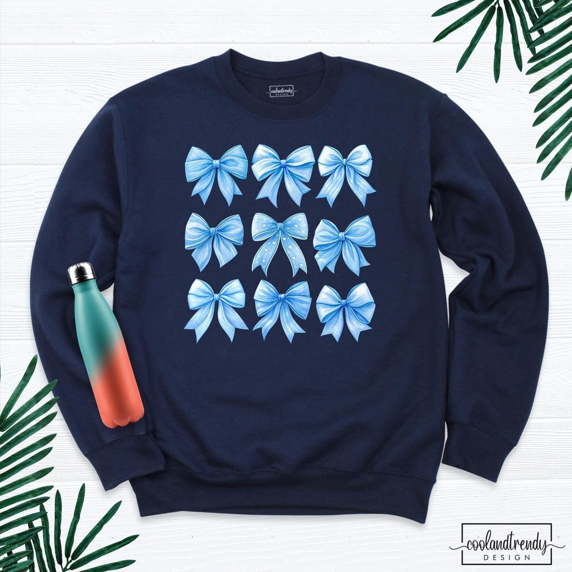 TeeFit Women Blue Bows Sweatshirt, Coquette Mom Shirt, Blue Ribbon ...