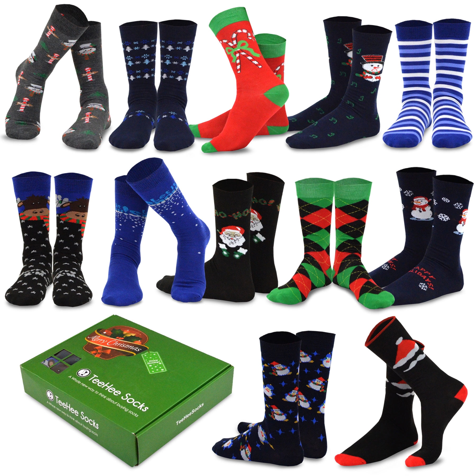 TeeHee Christmas Holiday Novelty Crew 12-Pair Socks with Gift Box for ...