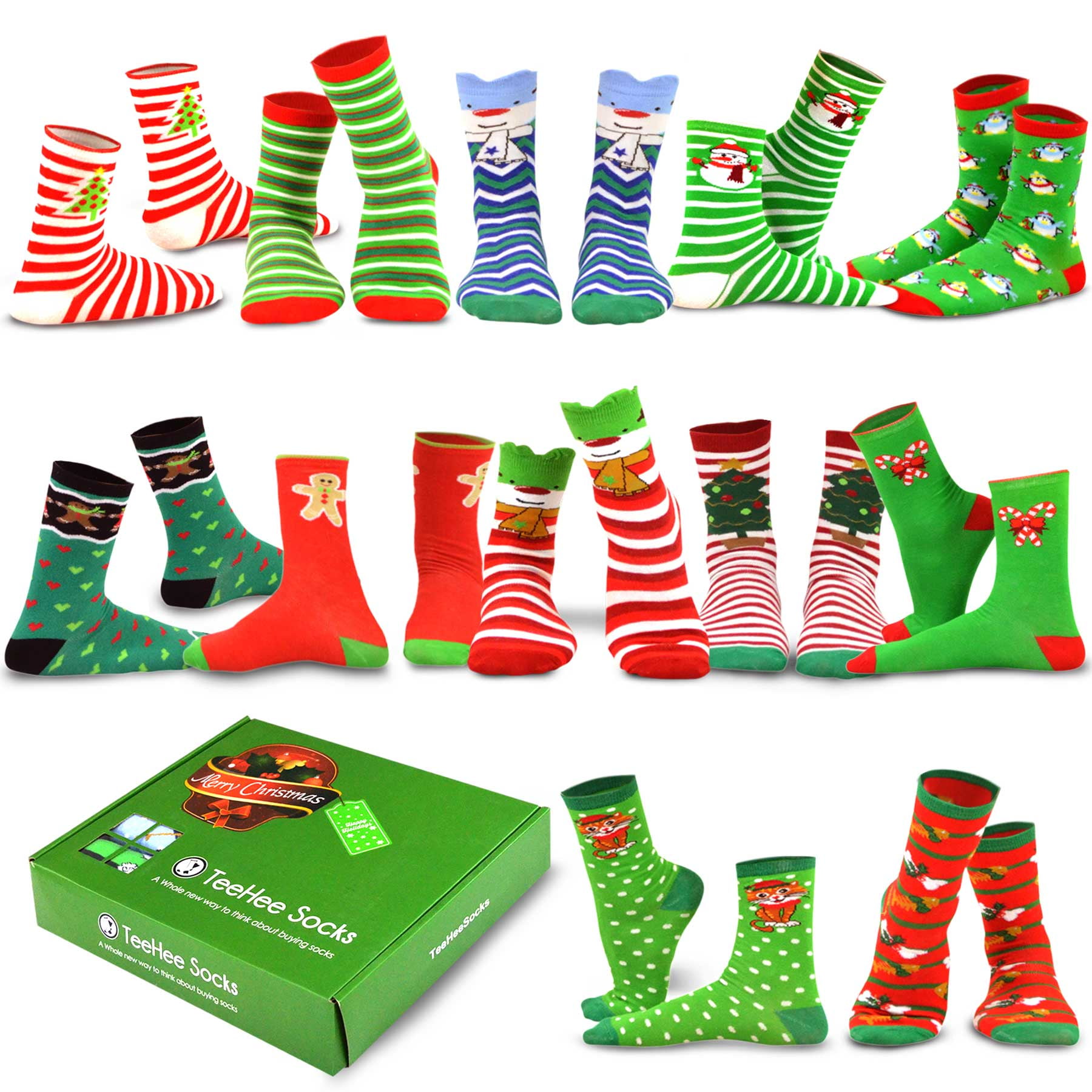 TeeHee Christmas Holiday 12-Pair Adult Socks Pack Set with Gift Box for ...
