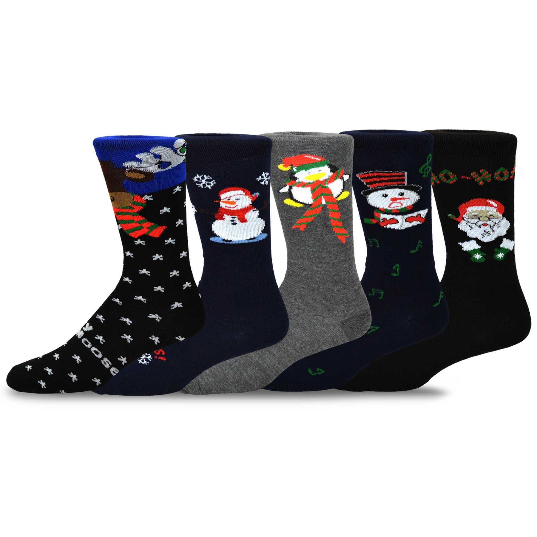 TeeHee Christmas and Holiday Fun Crew Socks for Men 5-Pack (5PK-Ho Ho ...
