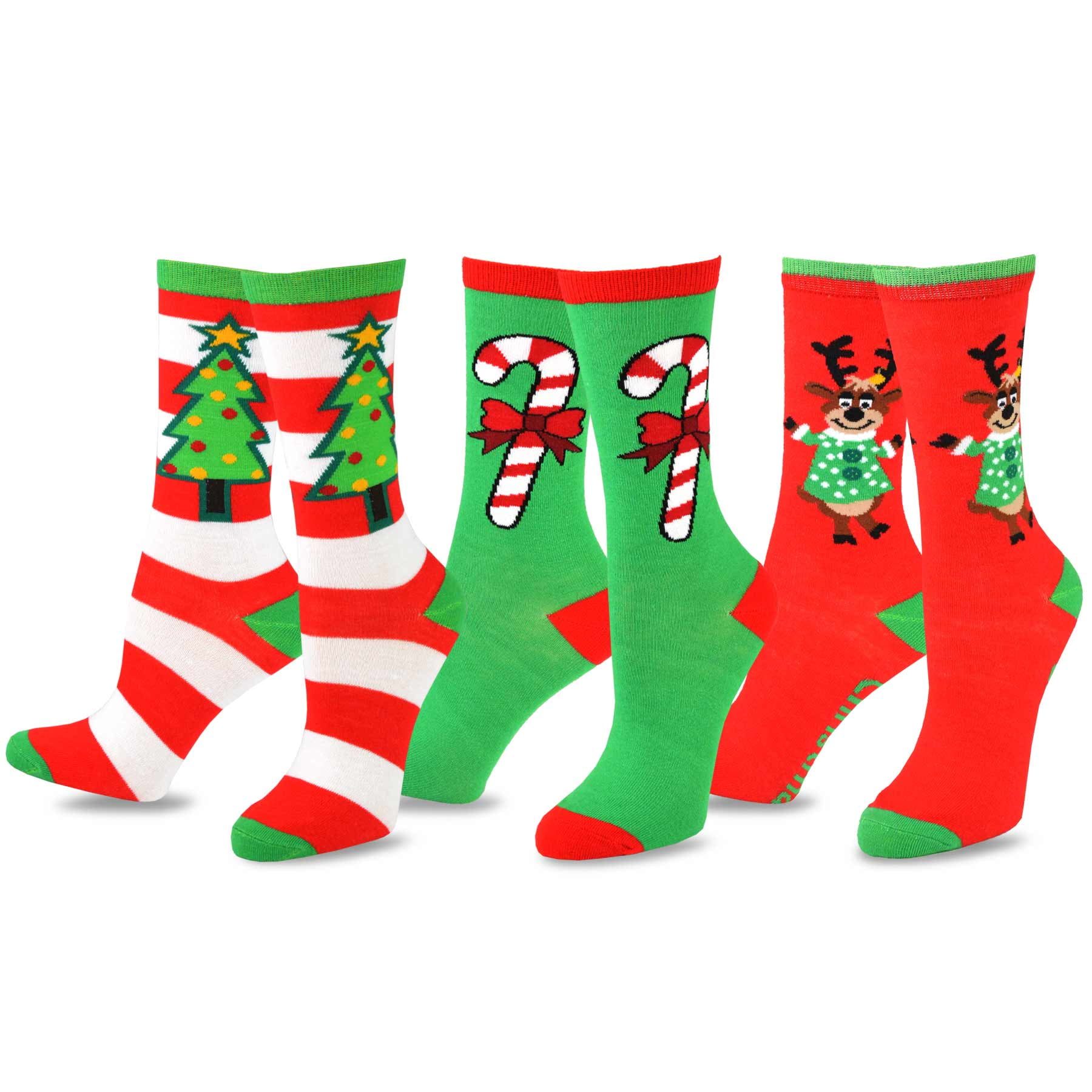 TeeHee XMAS Adult Christmas & Holiday Fun Crew Socks for Women 3-Pack ...