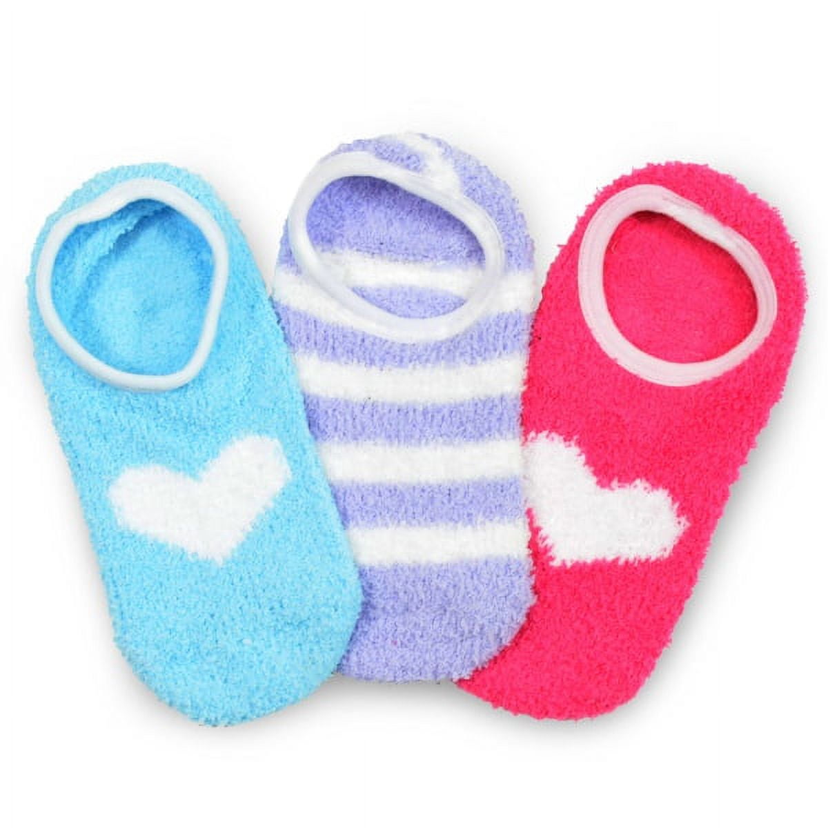 TeeHee Cozy Fuzzy Footie Slipper Socks 3-Pair for Women (Heart-B ...