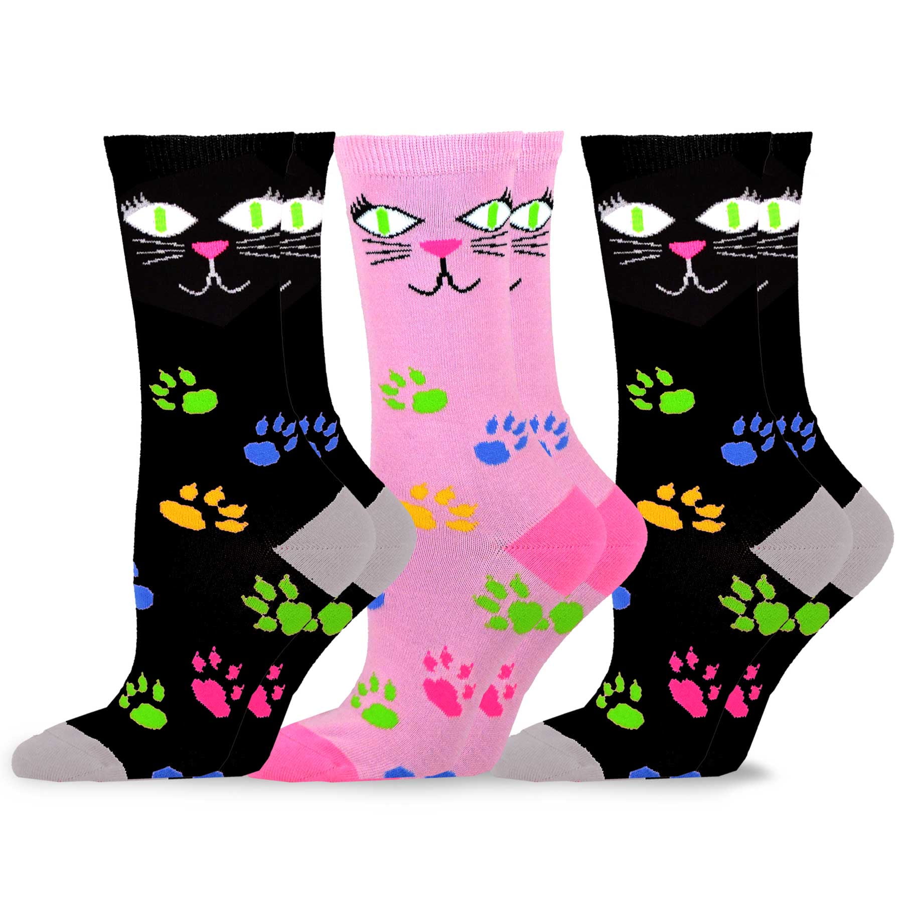 TeeHee Fun Novelty Cats Cotton Crew Socks for Women and Men Multi-Pack ...