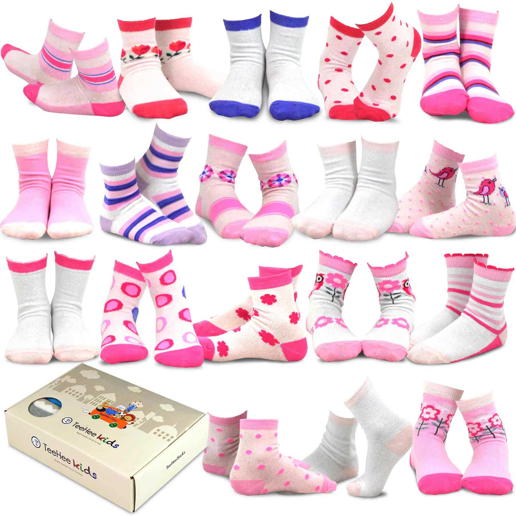 TeeHee Non-Slip Grip Children's Girls Toddler Kids Cotton Crew Socks 18 ...