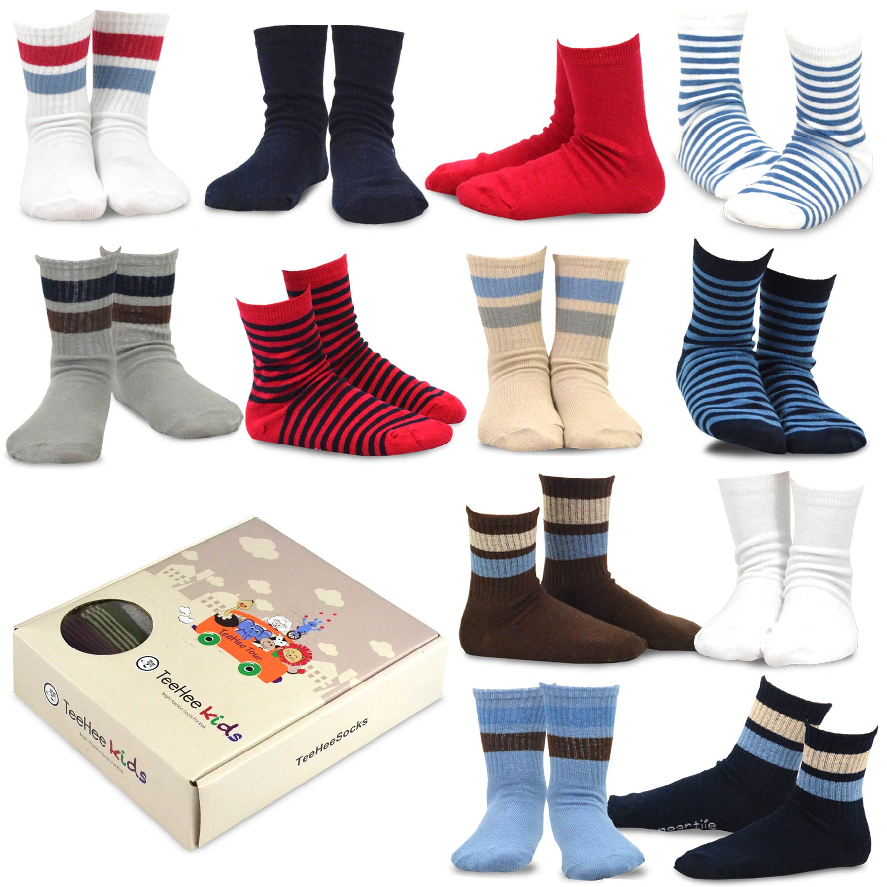 TeeHee Kids Boys Cotton Basic Crew Socks 12 Pair Pack (6-8 Years ...