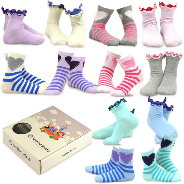 TeeHee Kids Girls Cotton Basic Crew Socks 12 Pair Pack (3-5 Years ...