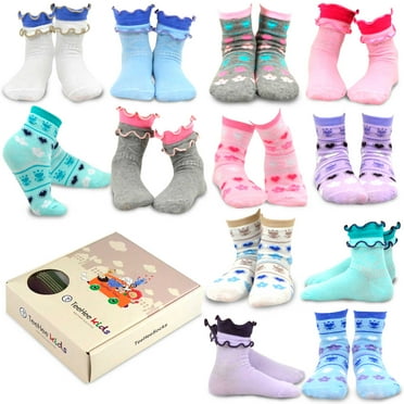 TeeHee Girls Cotton Double Ruffle Crew Socks, 6 Pair Pack, Solid, Non ...
