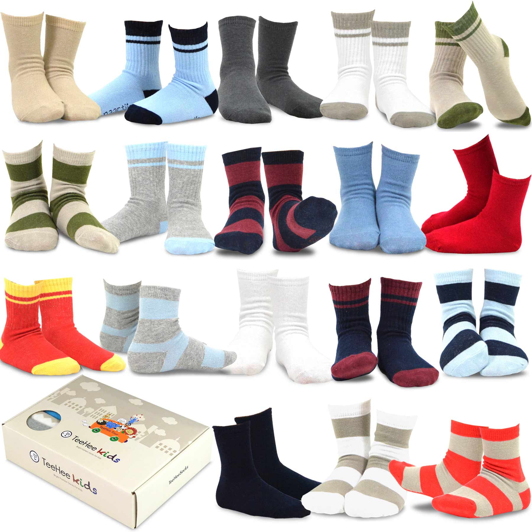 TeeHee Kids Toddler and Boys' Non-Slip Cotton Crew Socks 18 Pair Pack ...