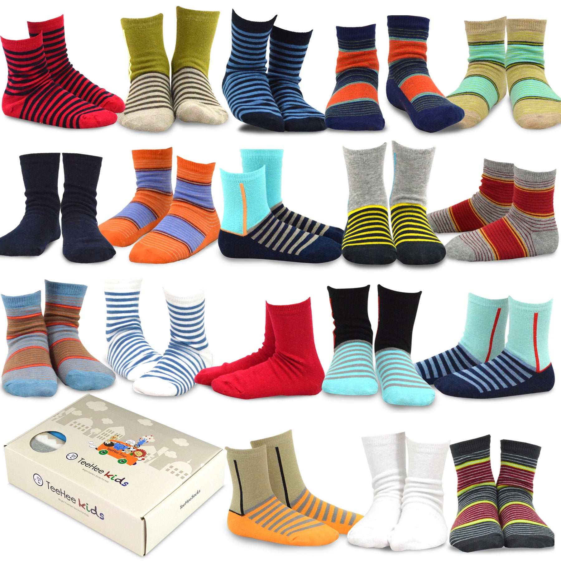 TeeHee Kids Boys & Toddler Sports Fun Cotton Crew Socks, 18 Pair Pack ...