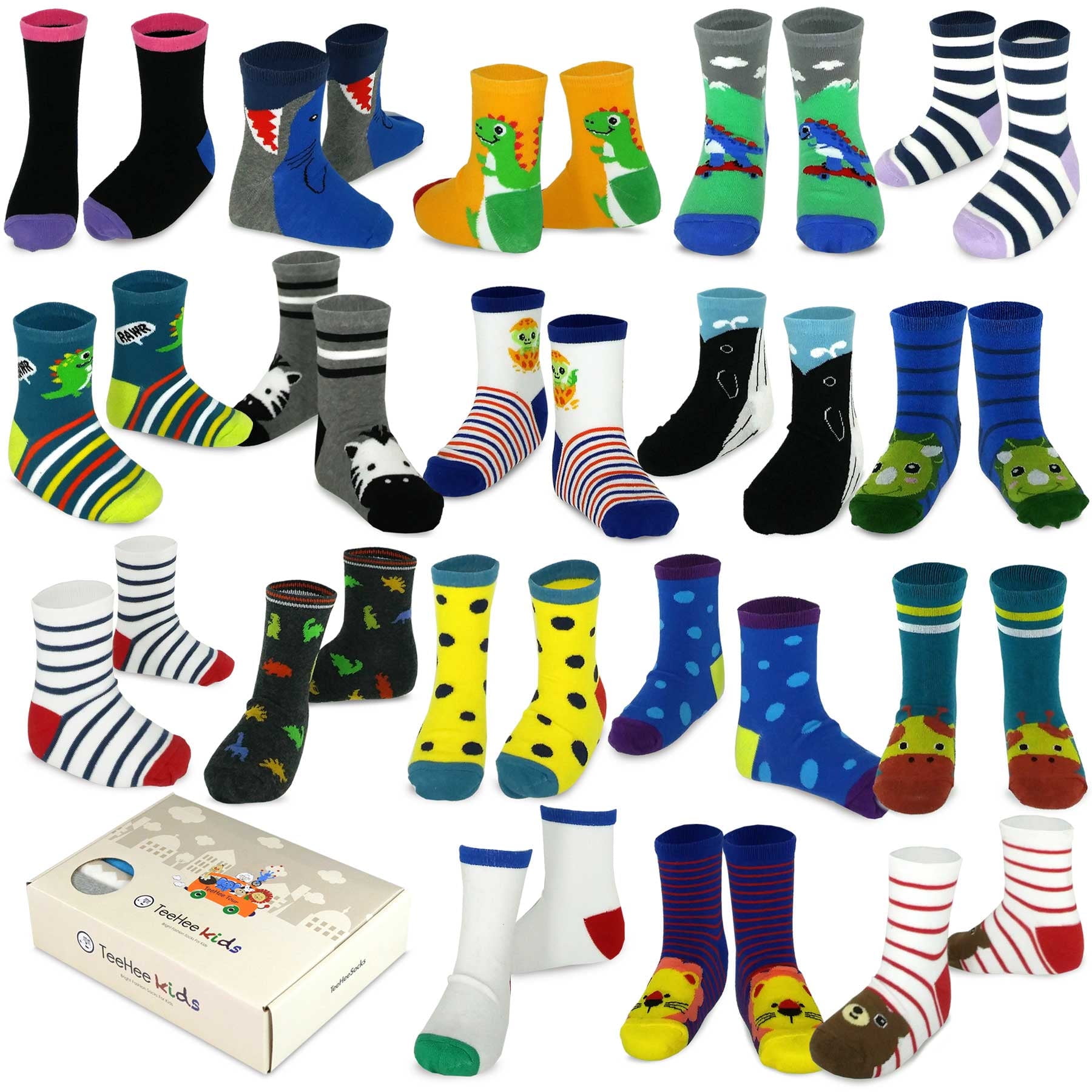 TeeHee Toddler & Little Boys Sports Novelty Cotton Socks, 18 Pair Box ...
