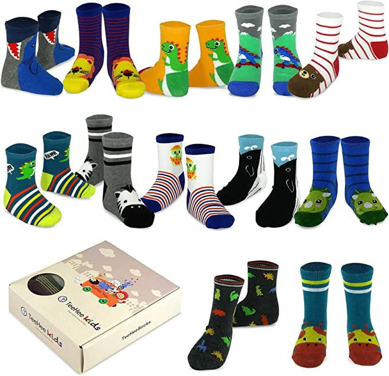 TeeHee Little Boys and Toddler Cotton Crew Socks 12 Pair Pair Gift Box ...
