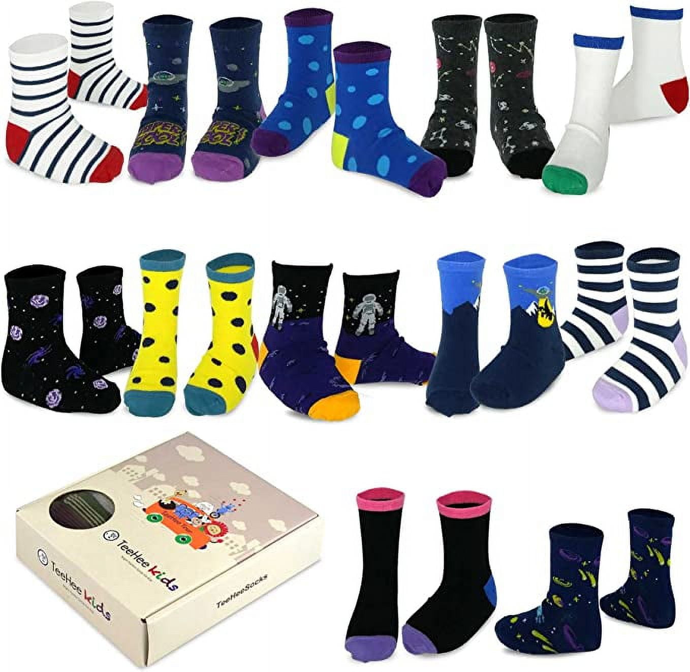 TeeHee Kids Girls Non-Skid Bottom Cotton Crew Socks 12 Pair Gift Box (9 ...