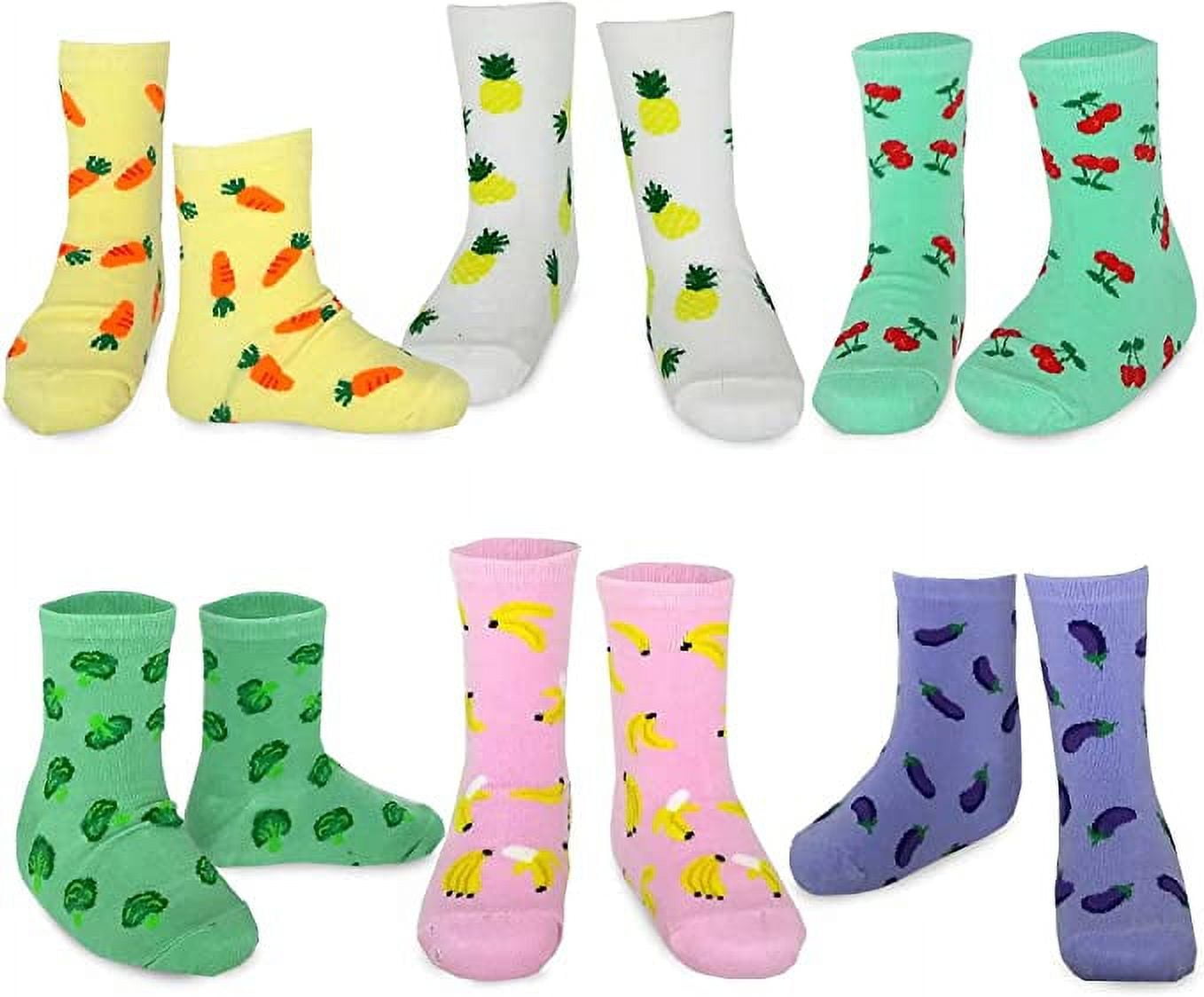 TeeHee Little Girls Cotton Crew Socks 6 Pair Pair (9-10 Years, Food ...