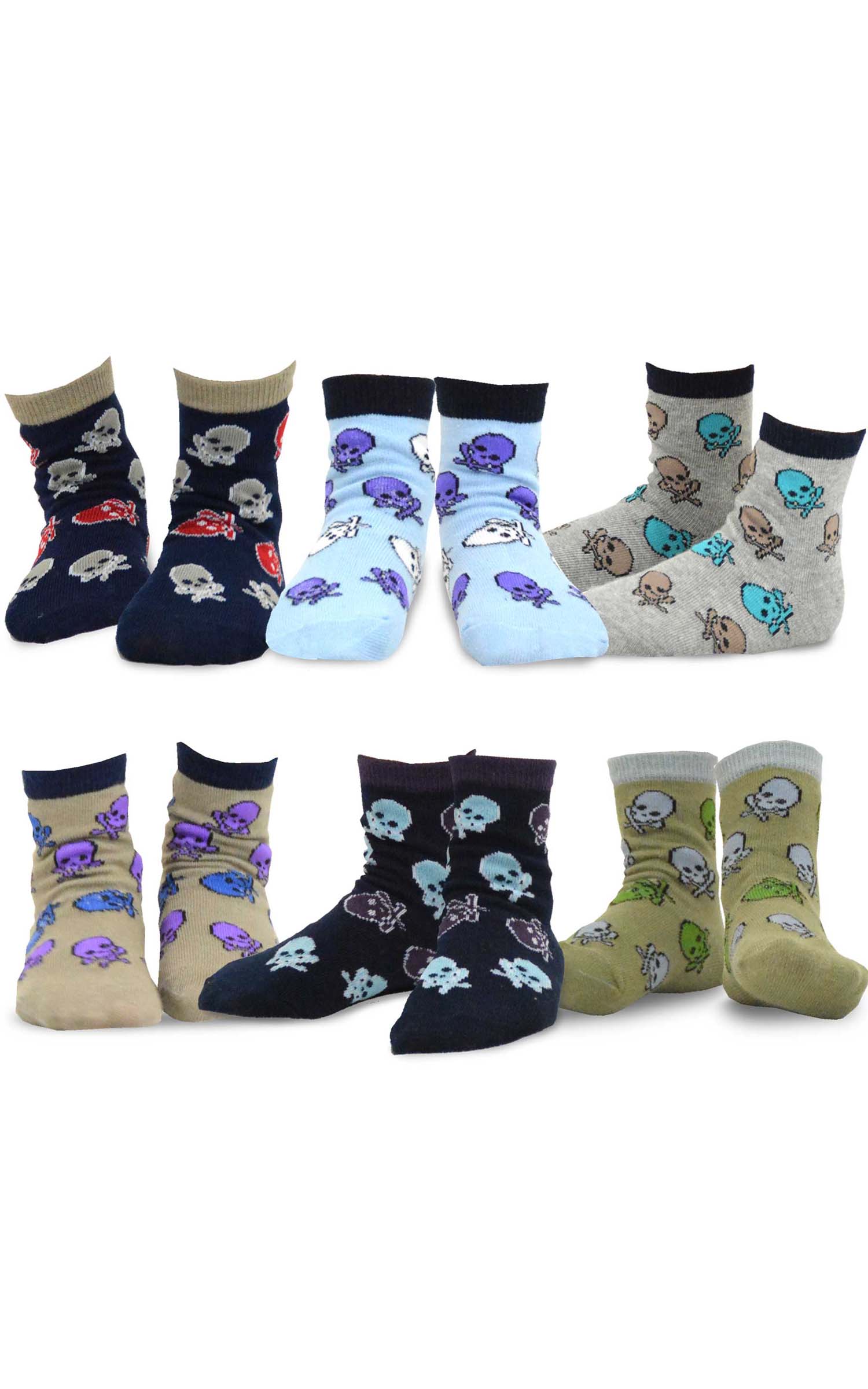 TeeHee Little Kids Boys Cotton Fashion Fun Crew Socks 6 Pair Pack (3-5 ...
