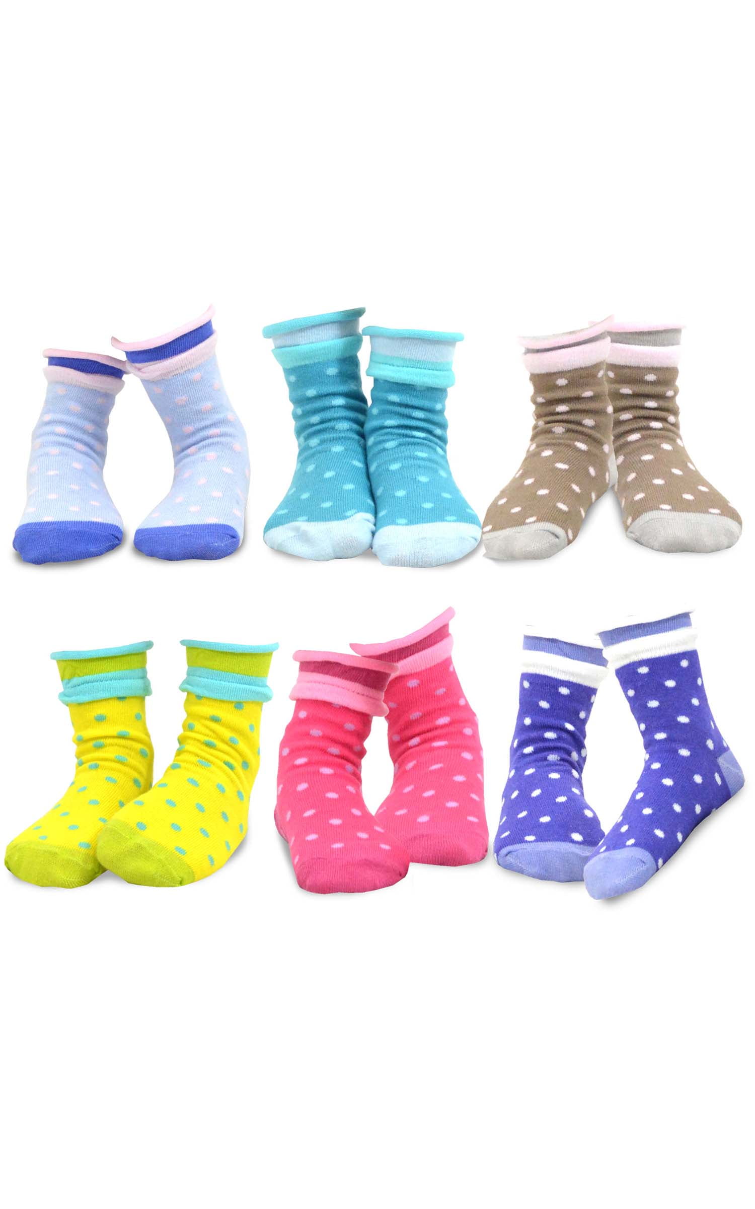 TeeHee Little Kids Girls Cotton Crew Basic Roll Top Socks 6 Pair Pack ...