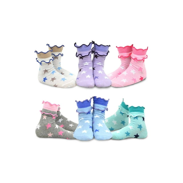 TeeHee Little Kids Girls Cotton Crew Overlock Top Ruffle Socks 6 Pair ...