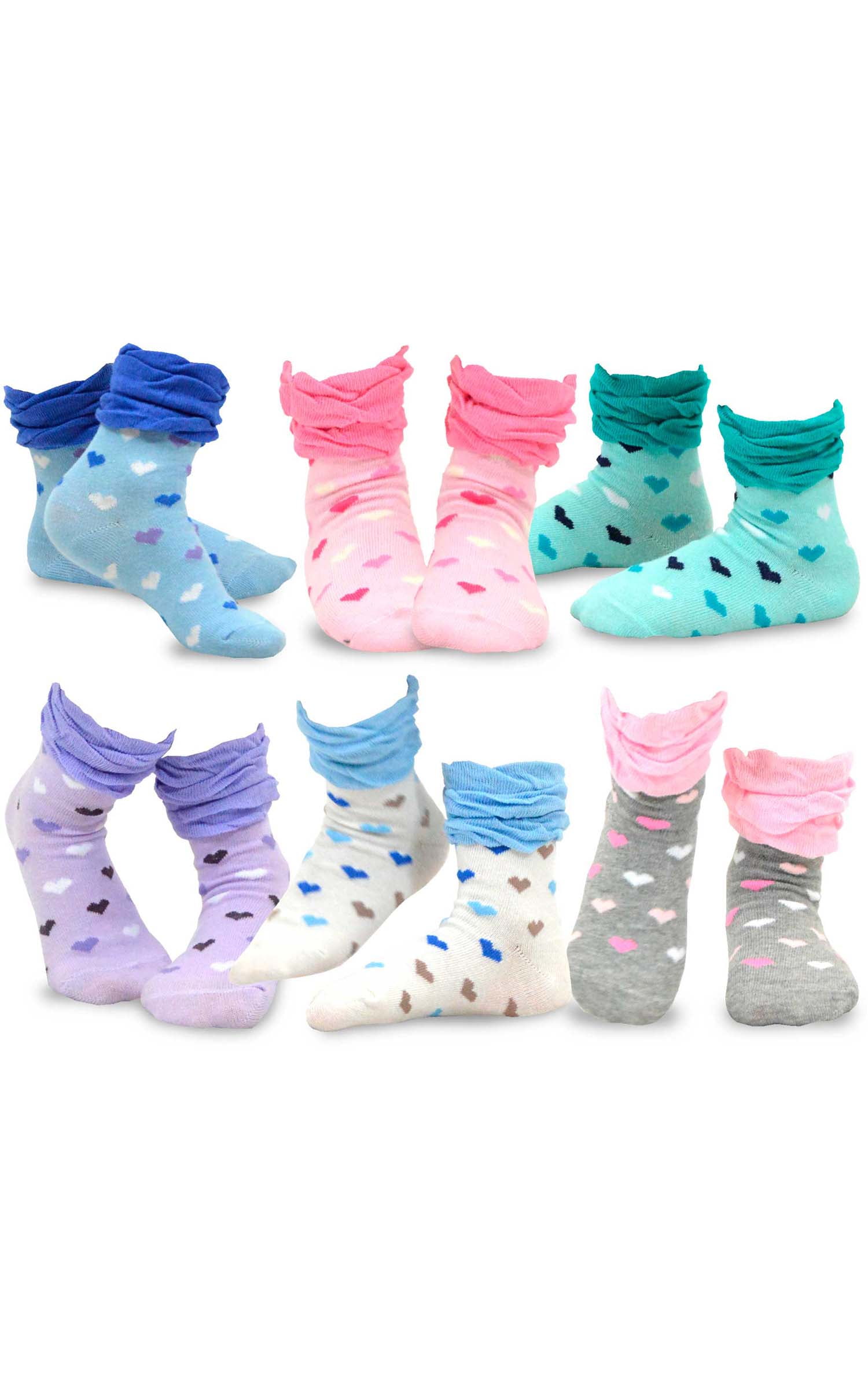 TeeHee Little Girls Cute Cotton Crew Socks, Non-Slip, Ruffle Top ...