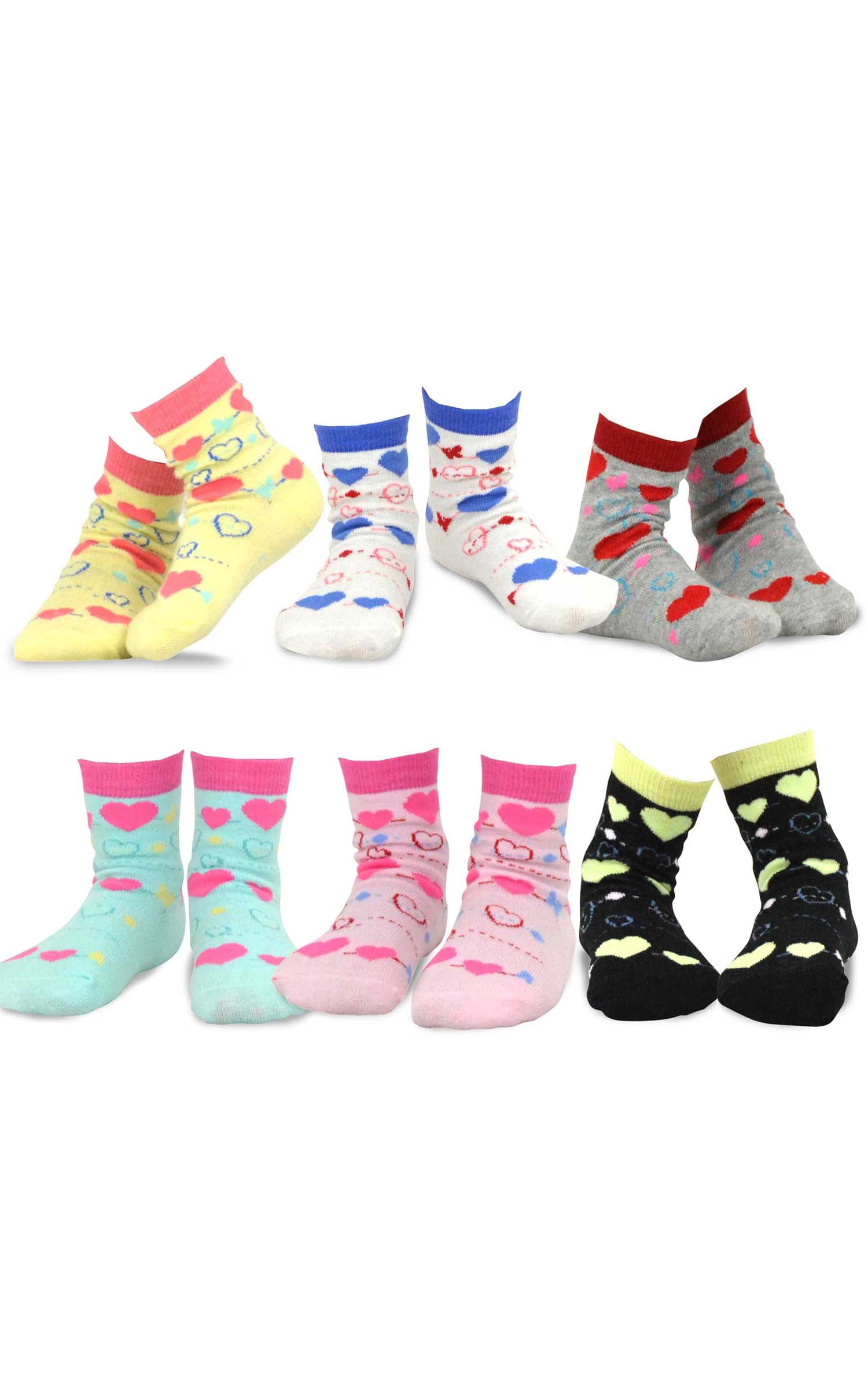 TeeHee Little Kids Girls Cotton Fashion Crew Socks 6 Pair Pack (3-5 ...