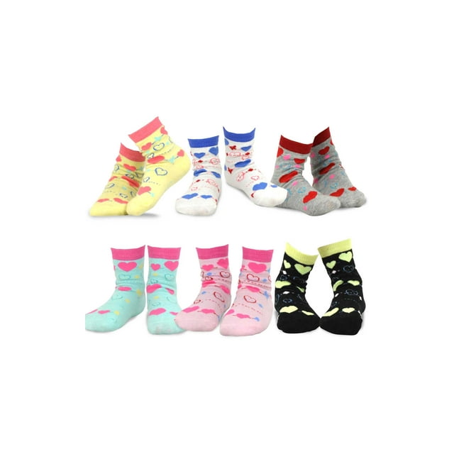 TeeHee Little Kids Girls Cotton Fashion Crew Socks 6 Pair Pack (3-5 ...