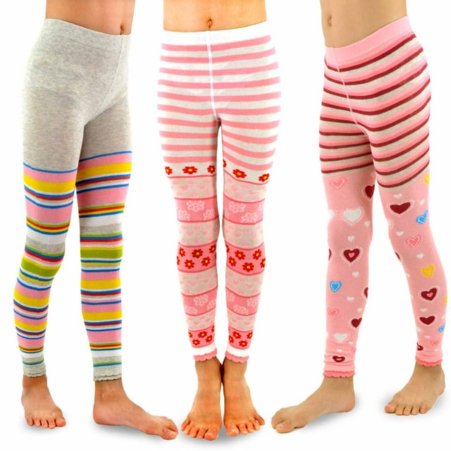 TeeHee Little Kids Girls Fashion Cotton Footless Tights 3 Pair Pack ...