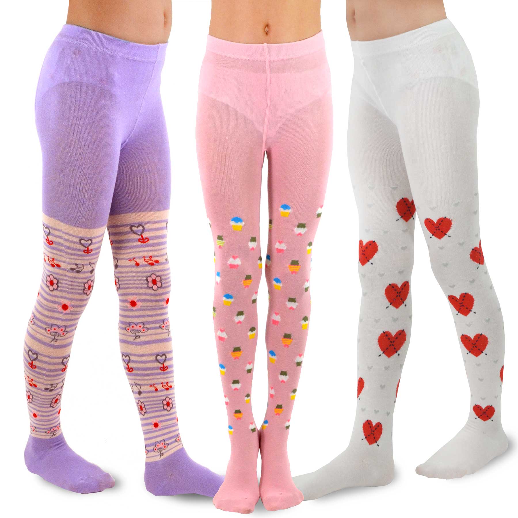 TeeHee Little Kids Girls Fashion Cotton Footless Tights 3 Pair Pack