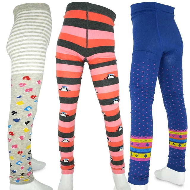 Teehee Socks Footless Fashion Cotton Tights and Leggings, 3 Pack (Girl ...