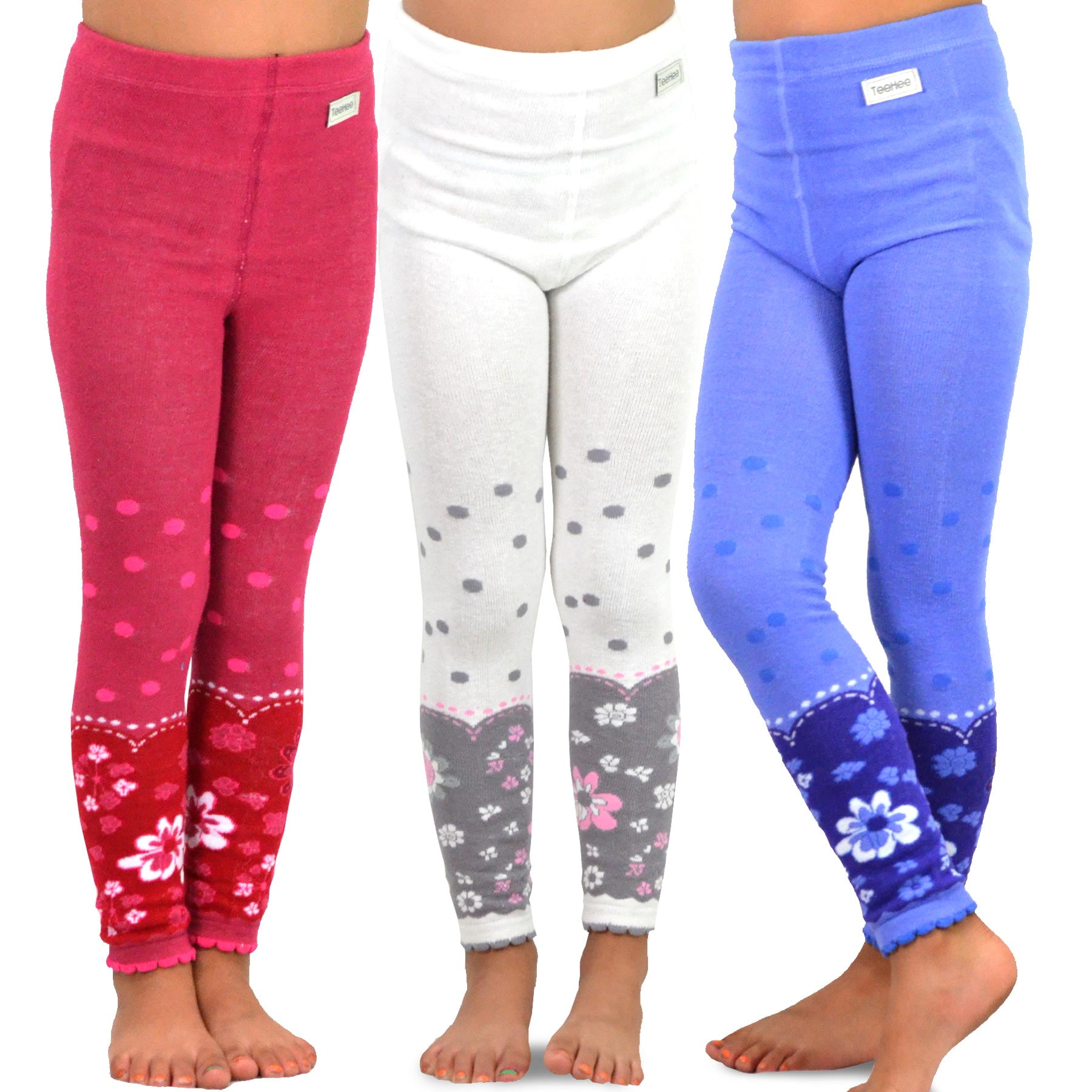 TeeHee Toddler Girls Fashion Cotton Leggings (Footless Tights), 3 Pair ...