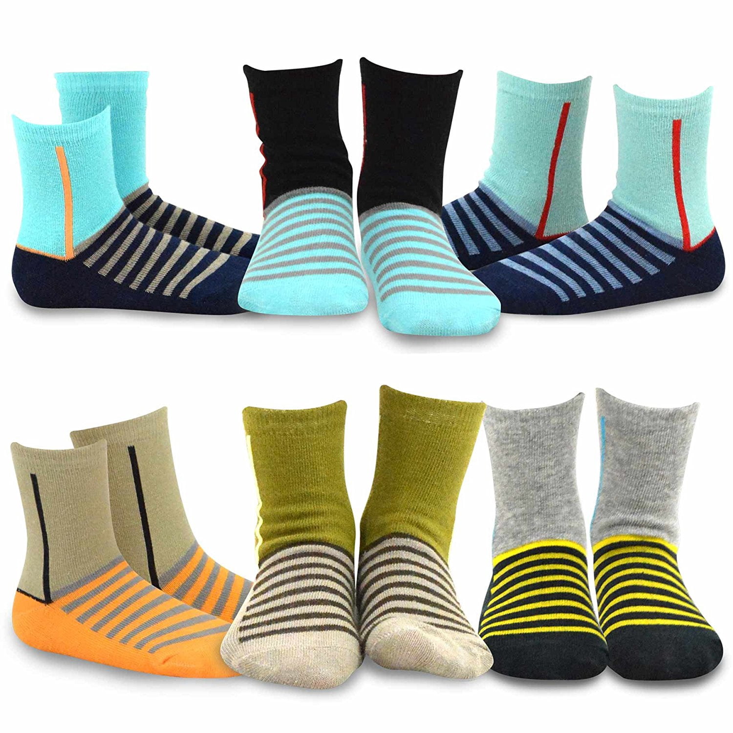 TeeHee Little Toddler Kids Boys Fashion Fun Cotton Crew Socks 6 Pair ...