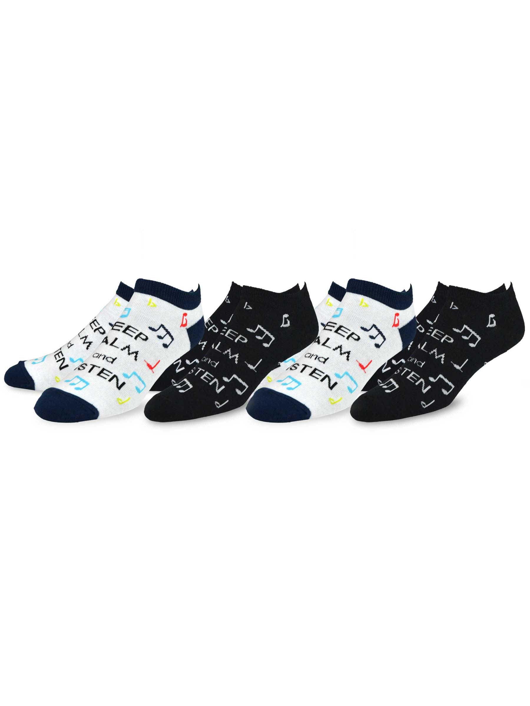 TeeHee Men's Music Cotton No Show Socks 4-Pack (Musical Notes ...