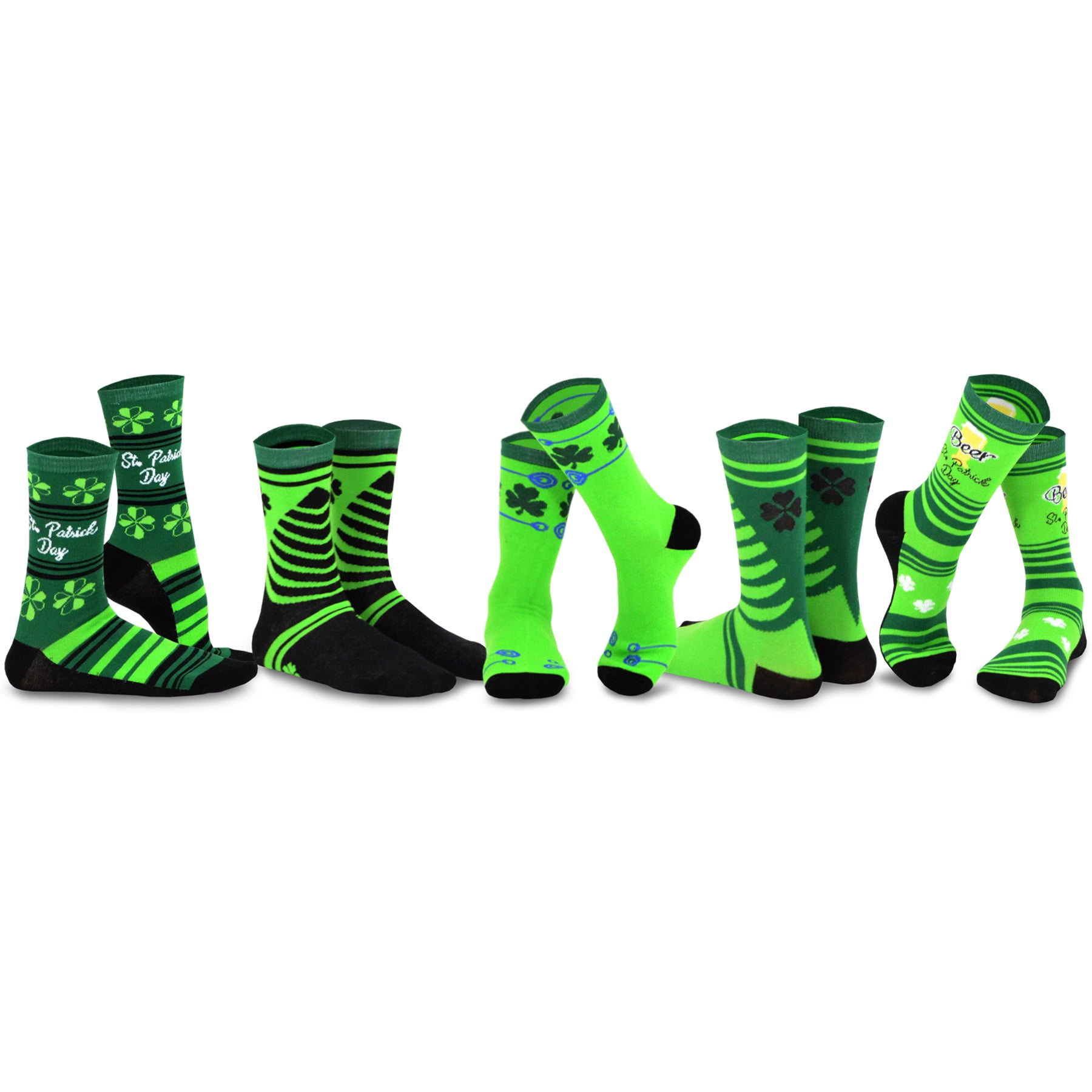 TeeHee Men's St. Patrick's Day Cotton Crew Socks Assorted 5-Pair Pack ...