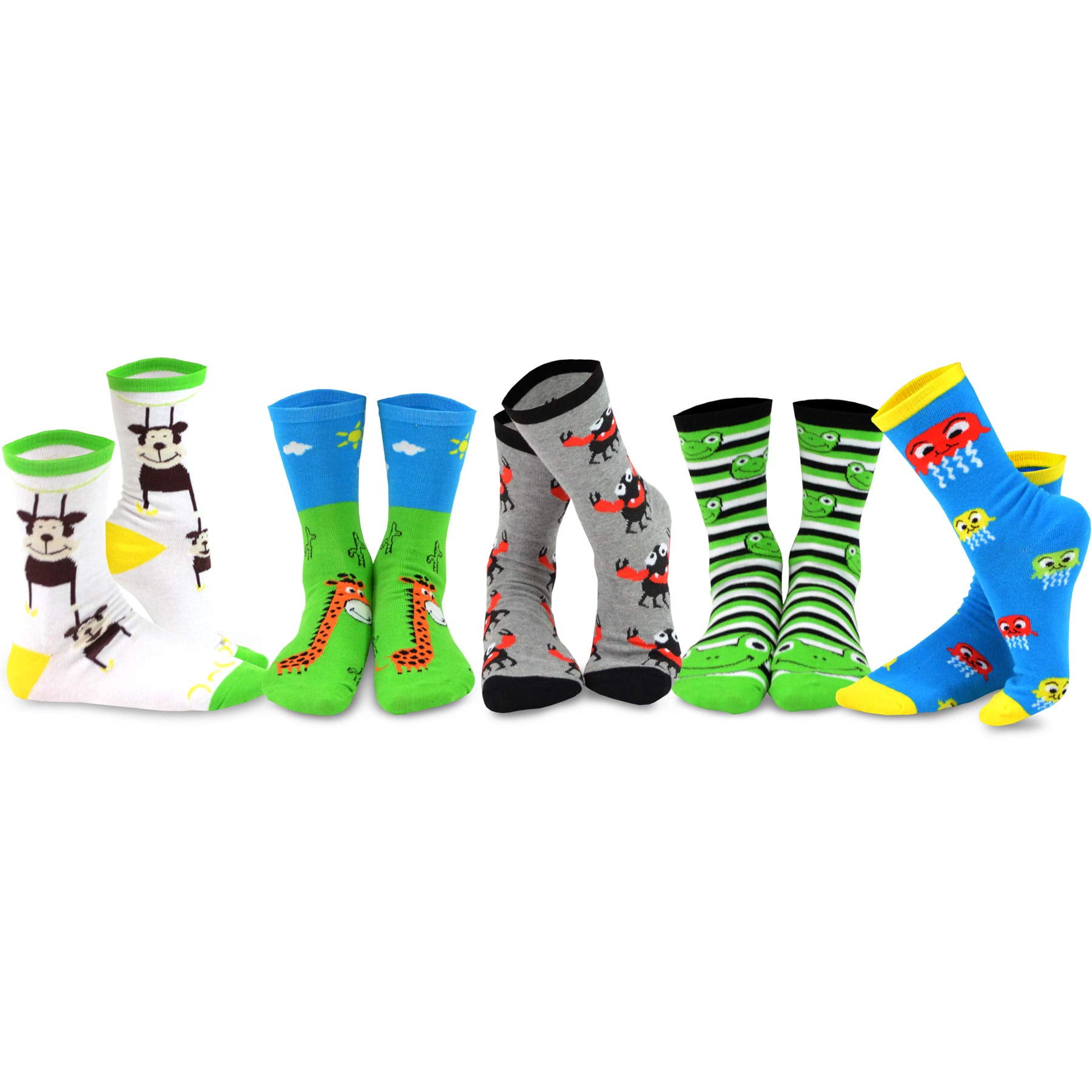TeeHee Novelty Cotton Crew Fun Socks 5-Pack for Women (Cute Creatures-1 ...