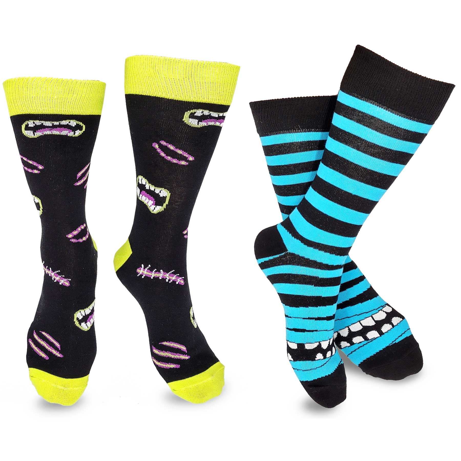 TeeHee Novelty Crazy Fun Crew Socks 2-Pack for Men (Scars and Bites ...