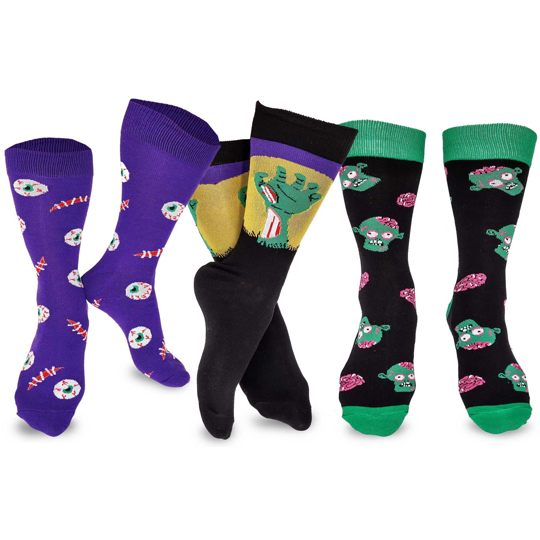 TeeHee Novelty Crazy Fun Crew Socks 3-Pack for Men (Monster Eyeball ...