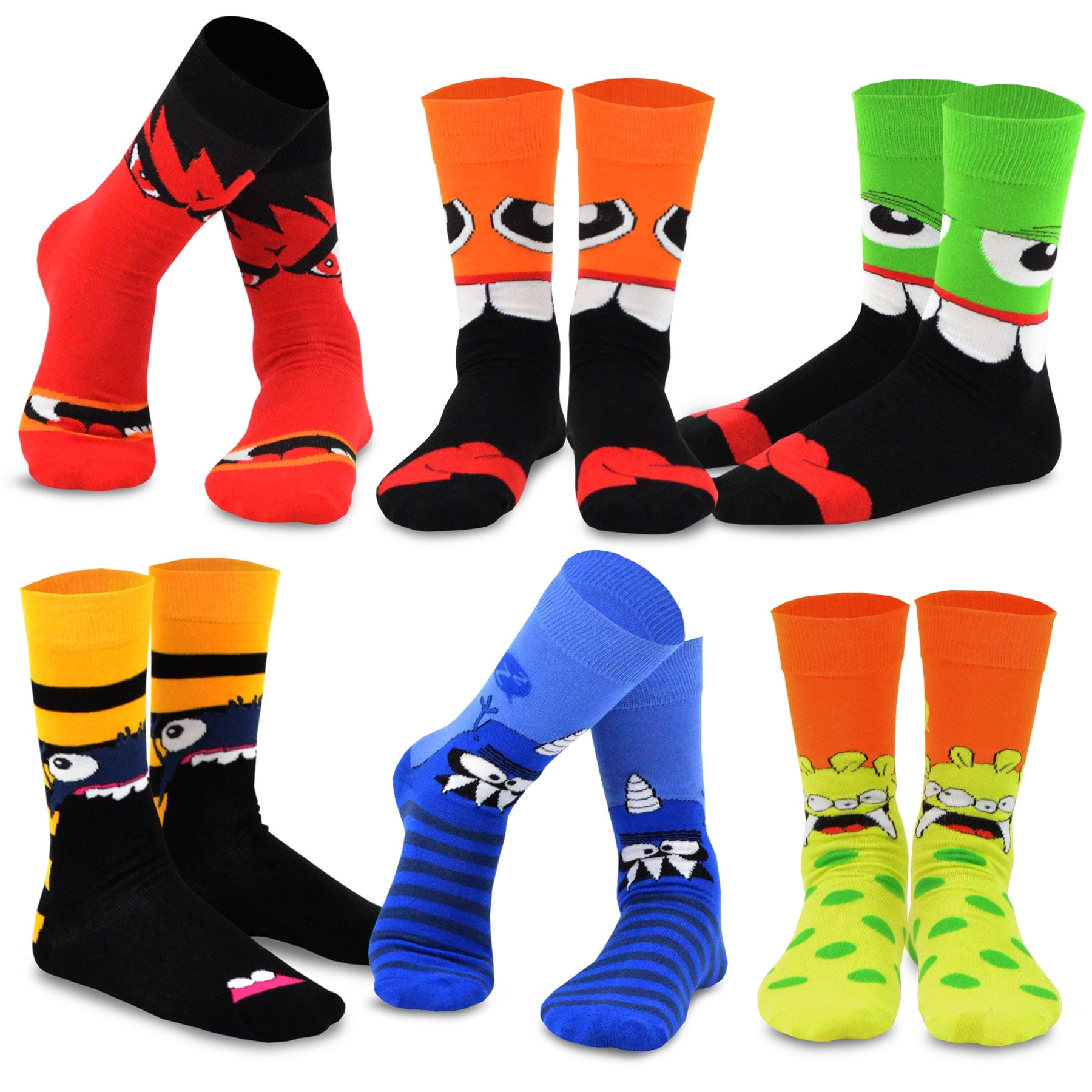 TeeHee Multi Cute Novelty Cotton Fun Crew Socks 6-Pack for Men ...
