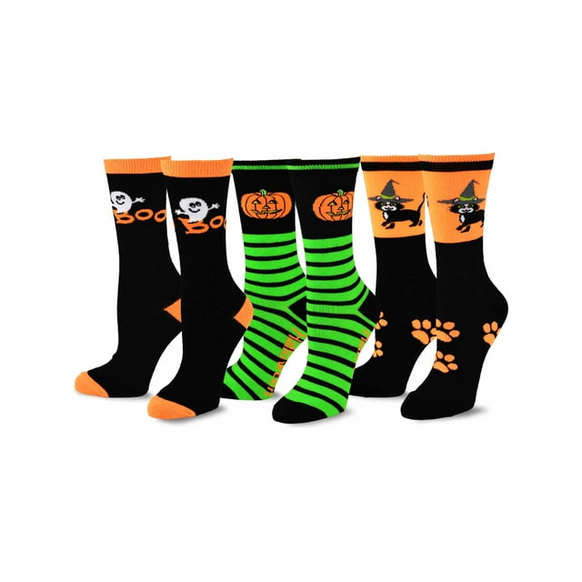 TeeHee Novelty Happy Halloween Fun Crew Socks for Women 3-Pack (Witch ...