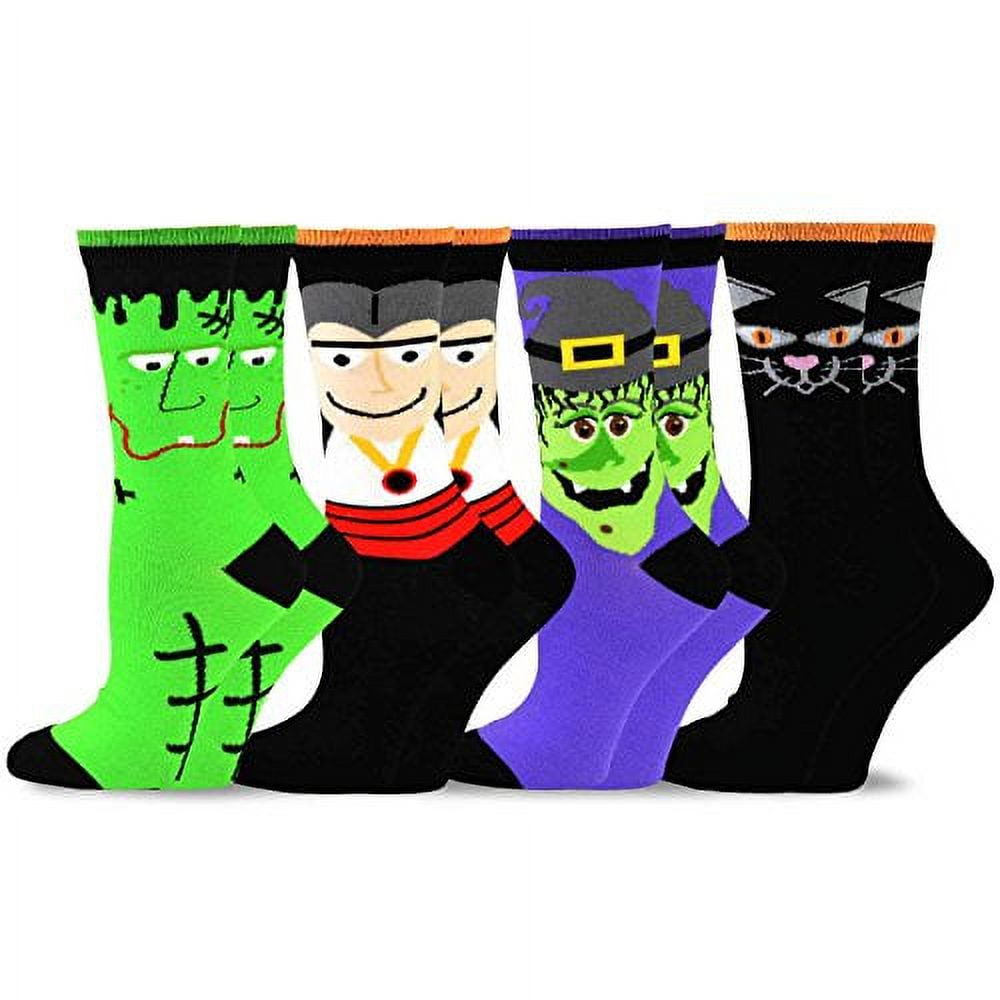 TeeHee Novelty Happy Halloween Fun Crew Socks for Women 4-Pack (Monster ...