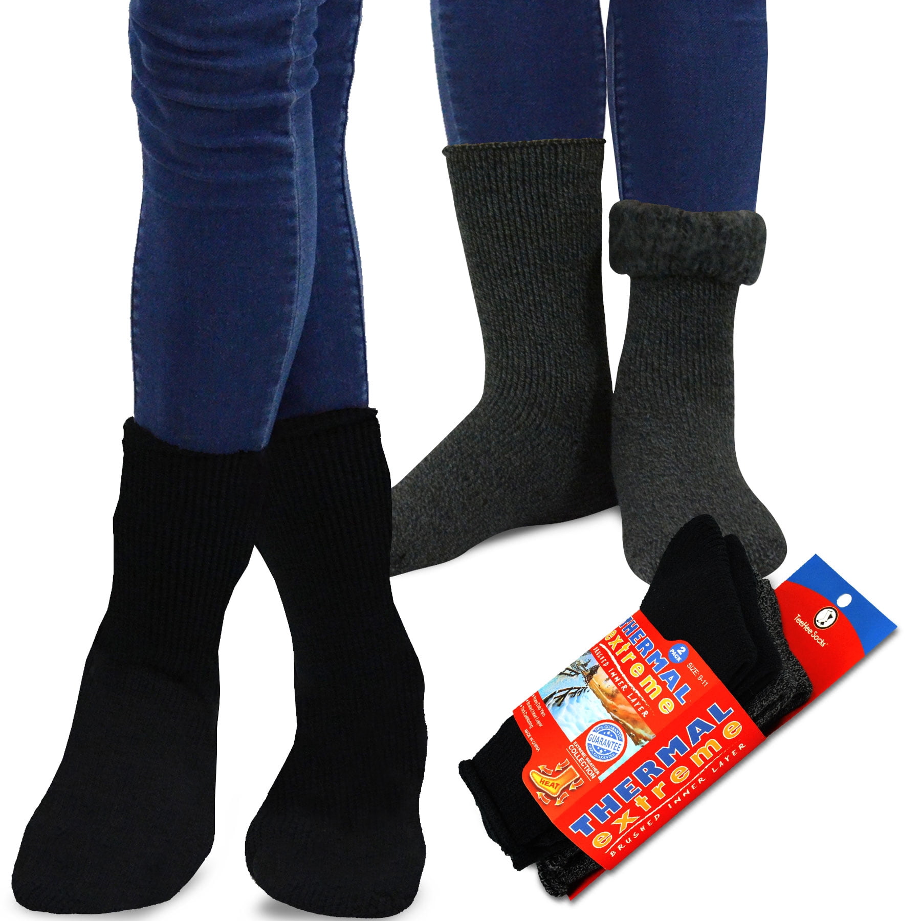 TeeHee Super Warm Brushed Thermal Crew Socks, Cold Thermo Long Wool ...
