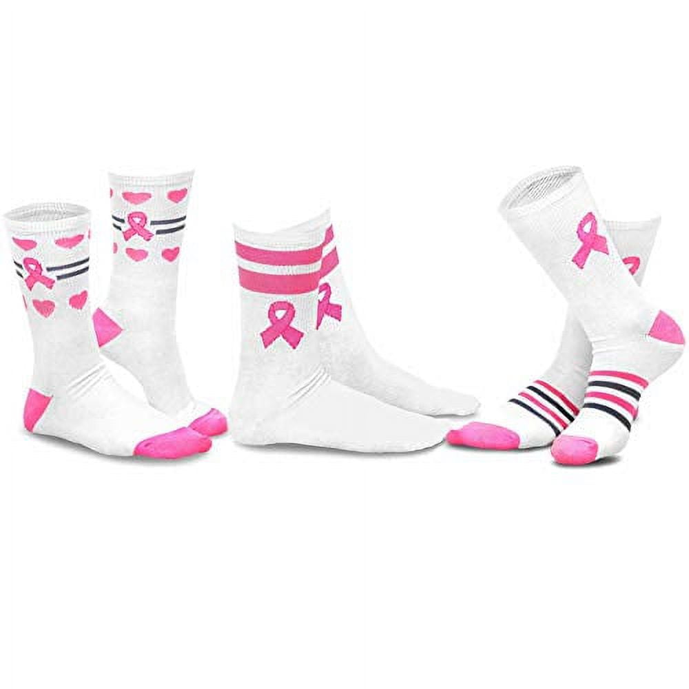 TeeHee Women's Breast Cancer Awareness Crew Socks, 3-Pack, Cotton ...