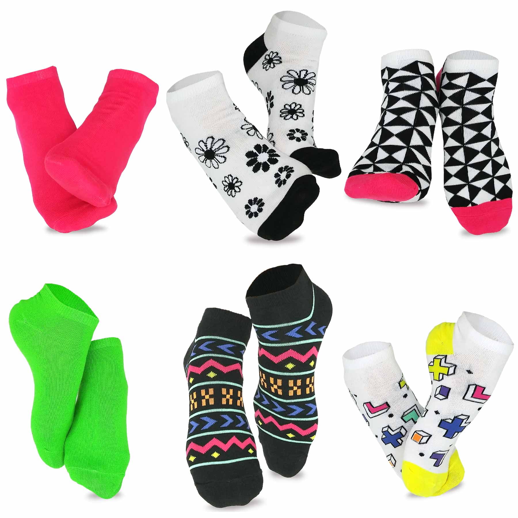 TeeHee Women's Fashion No Show Fun Socks 6 Pairs Packs (Butterfly ...