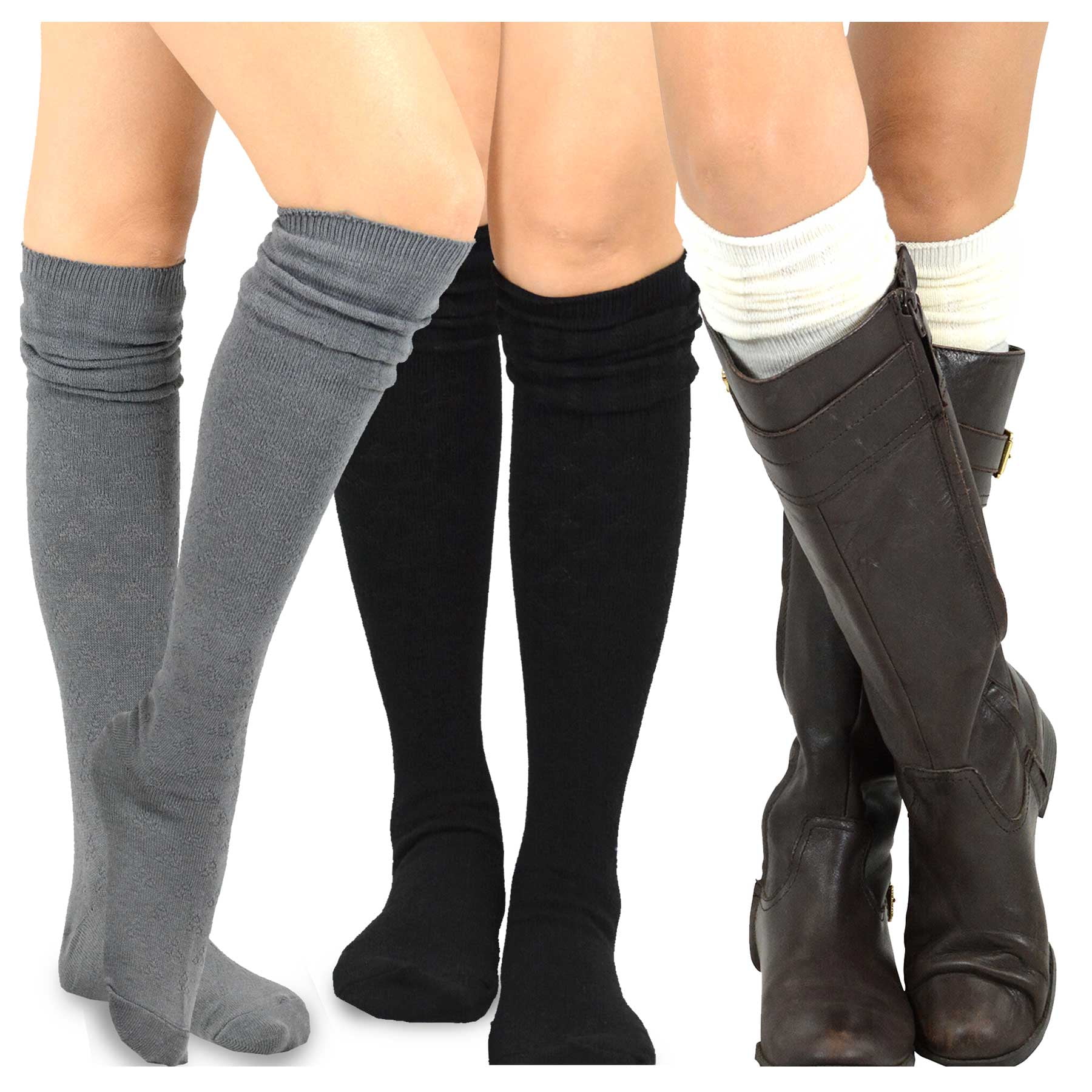 TeeHee Women's Fashion Over the Knee High Socks - 3 Pair Combo (Soft ...