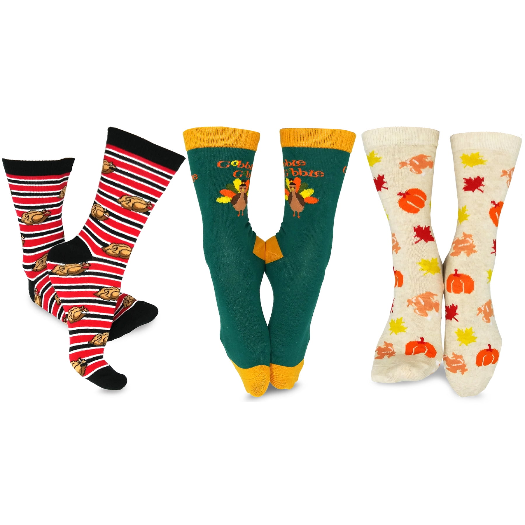 TeeHee Women's Foods Crew Socks 3-Pack (Thanksgiving Turkey) - Walmart.com